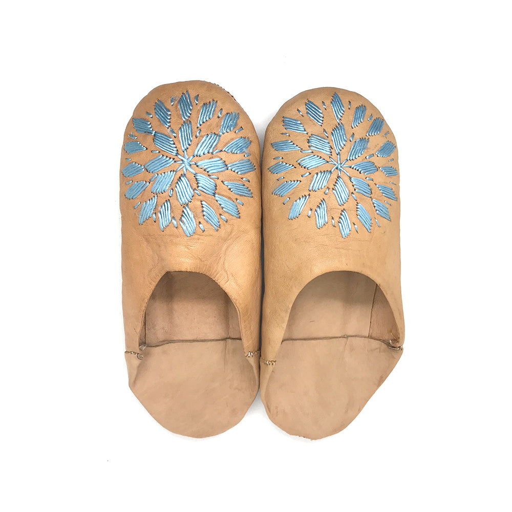moroccan babouches - natural with blue – hedgehogshop